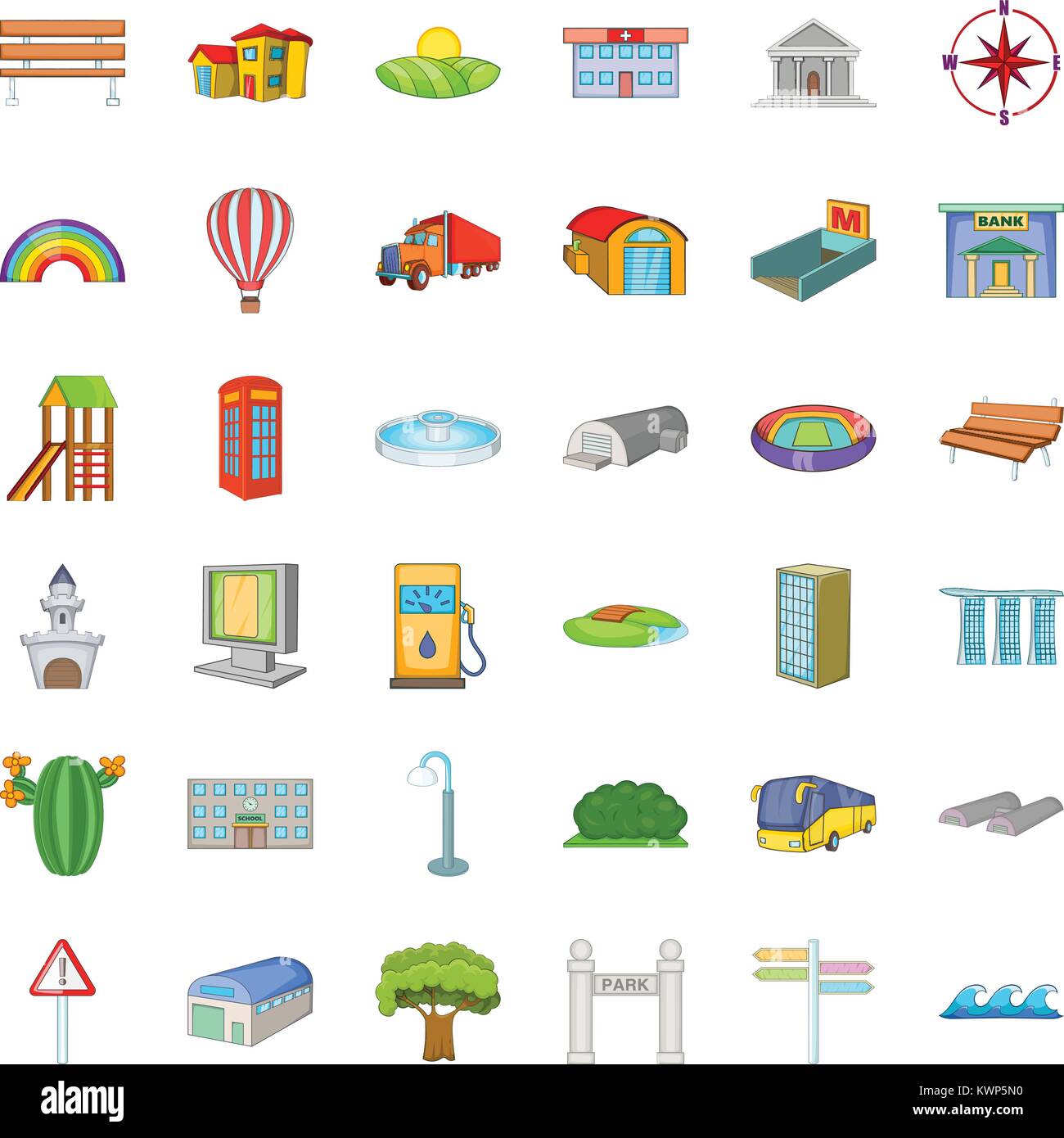 Town landscape icons set, cartoon style Stock Vector Image & Art - Alamy