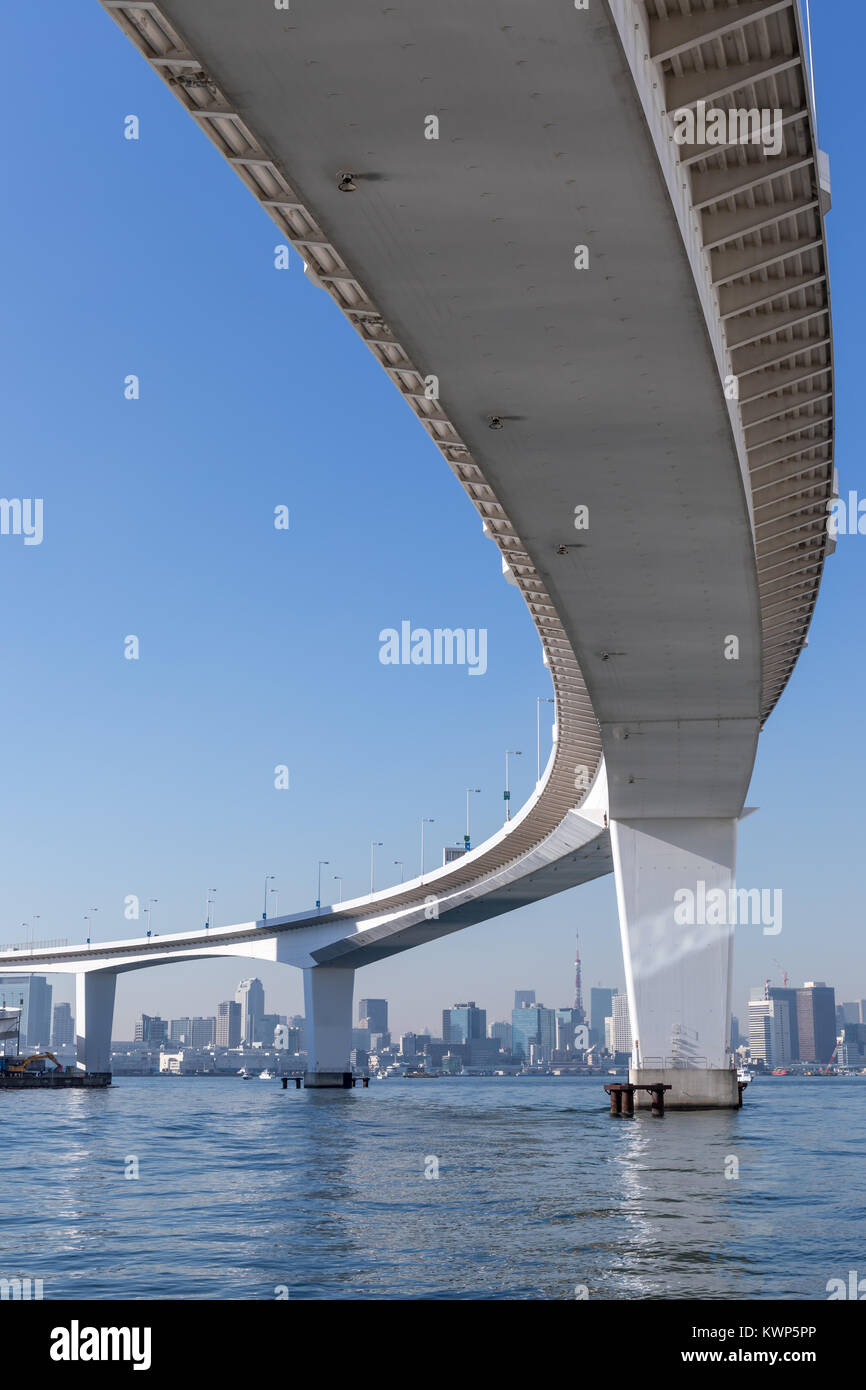 View of Rainbow Bridge and Tokyo Harbor from Ariake; Tokyo, Japan Stock ...