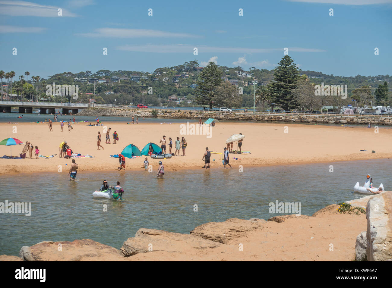 Eastern side of Narrabeen Lagoon on Sydney's northern beaches Stock ...