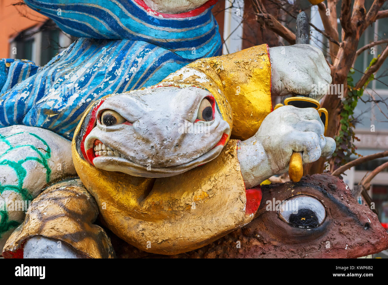 MATSUMOTO, JAPAN - NOVEMBER 21, 2015: Samurai Frogs statue at Nawate ...