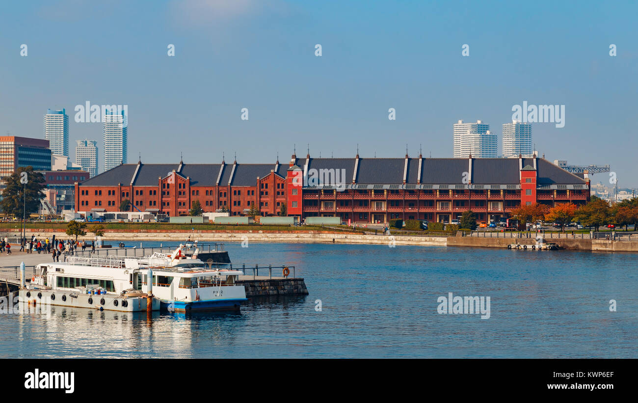 YOKOHAMA, JAPAN - NOVEMBER 24 2015: Yokohama Port has 10 major piers ...