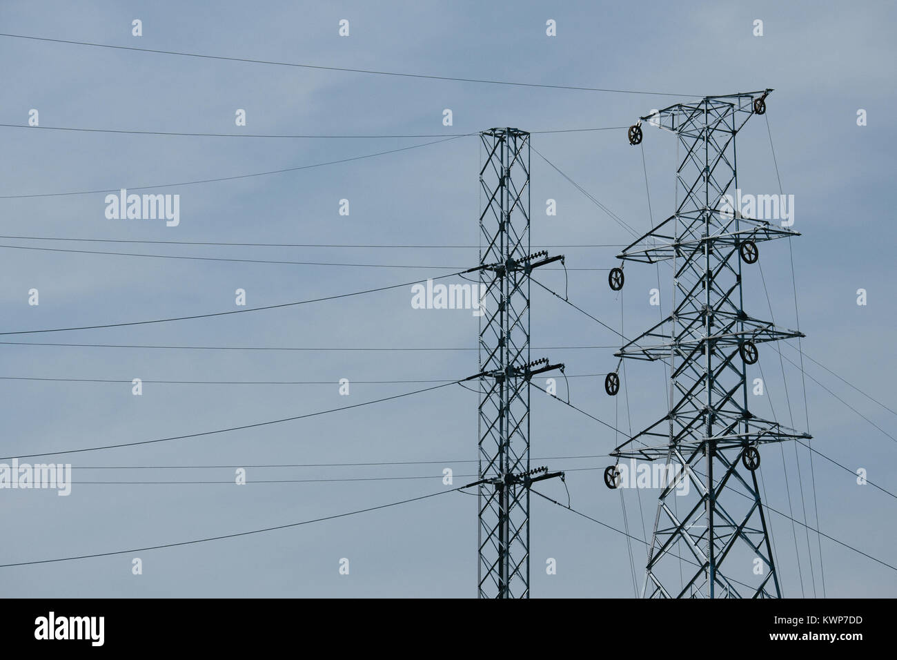 High voltage tower, electricity transmission power lines and ...