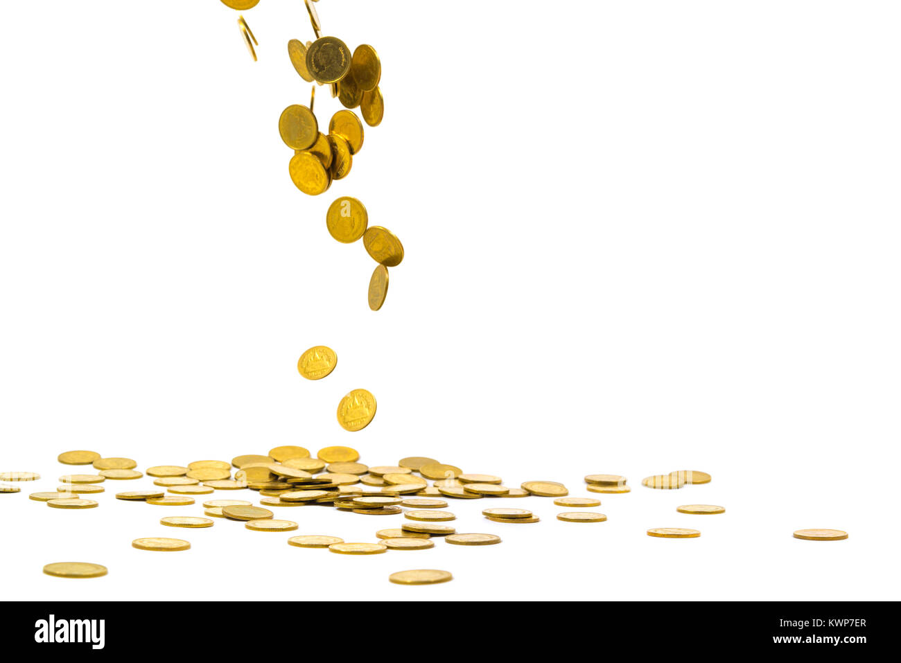 Falling gold coins money isolated on the white background, business ...