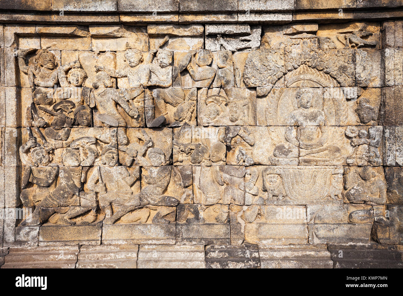 Relief panel in Borobudur Temple in Magelang, Central Java in Indonesia ...