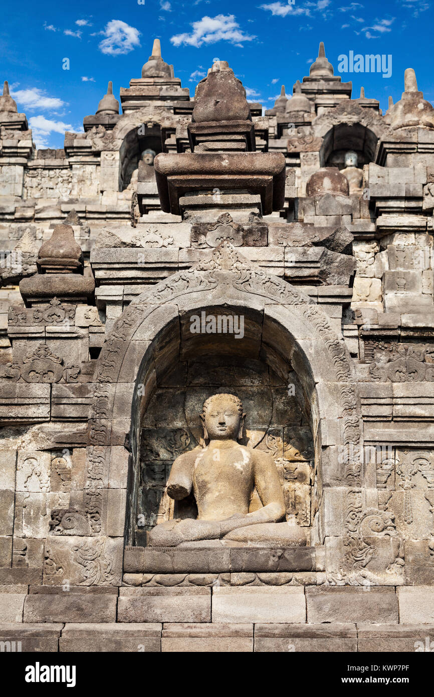 Buddha statue in Borobudur Temple, Java island, Indonesia Stock Photo ...