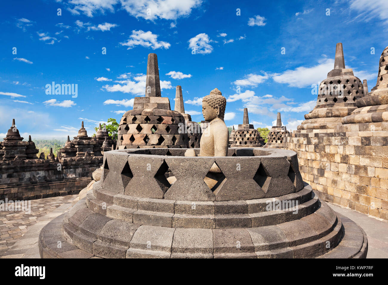 Buddha statue in Borobudur Temple, Java island, Indonesia Stock Photo ...