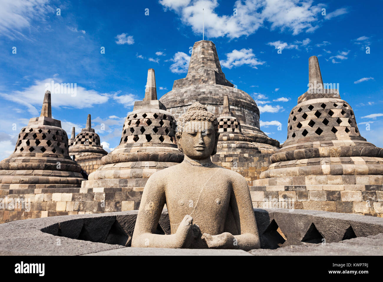 Buddha statue in Borobudur Temple, Java island, Indonesia Stock Photo ...