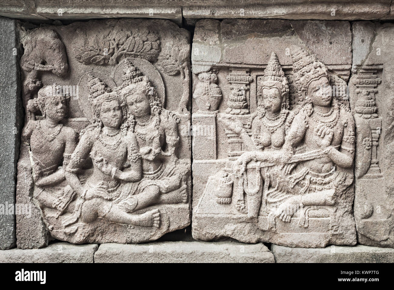 Relief panel of Prambanan Temple, Central Java in Indonesia Stock Photo ...