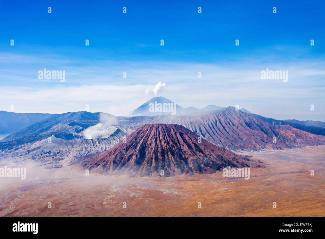 Bromo, Batok and Semeru volcanoes, Java island, Indonesia Stock Photo ...