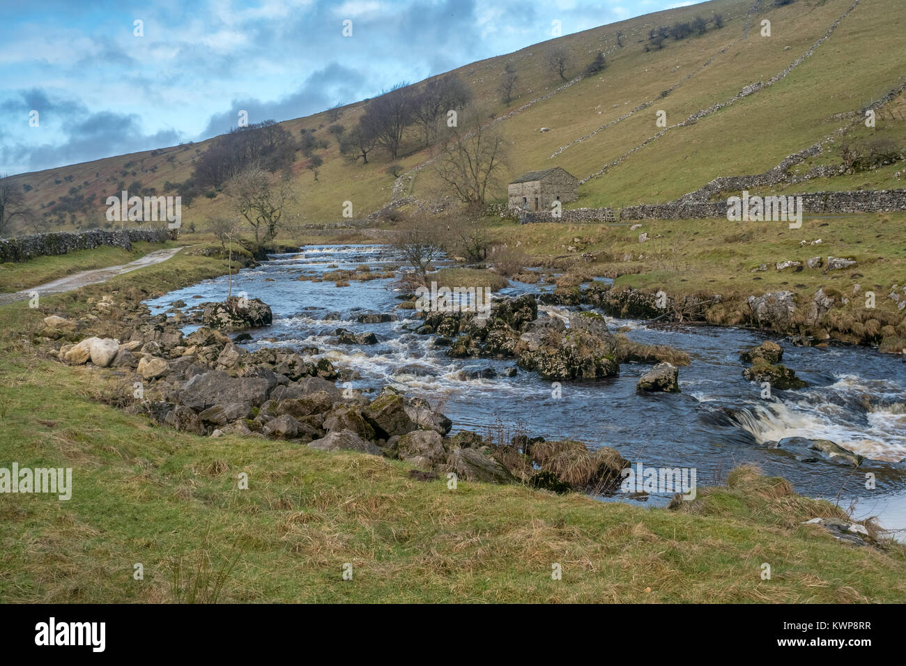 River Wharfe in Upper Wharfedale, North Yorkshire next to the Dales Way ...