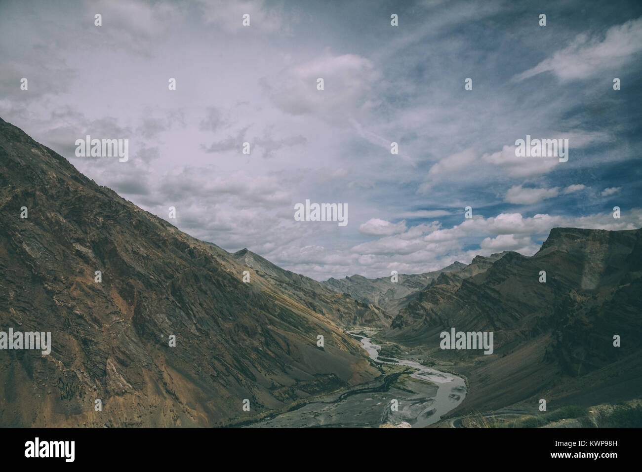 beautiful mountain valley with river and scenic landscape in Indian ...