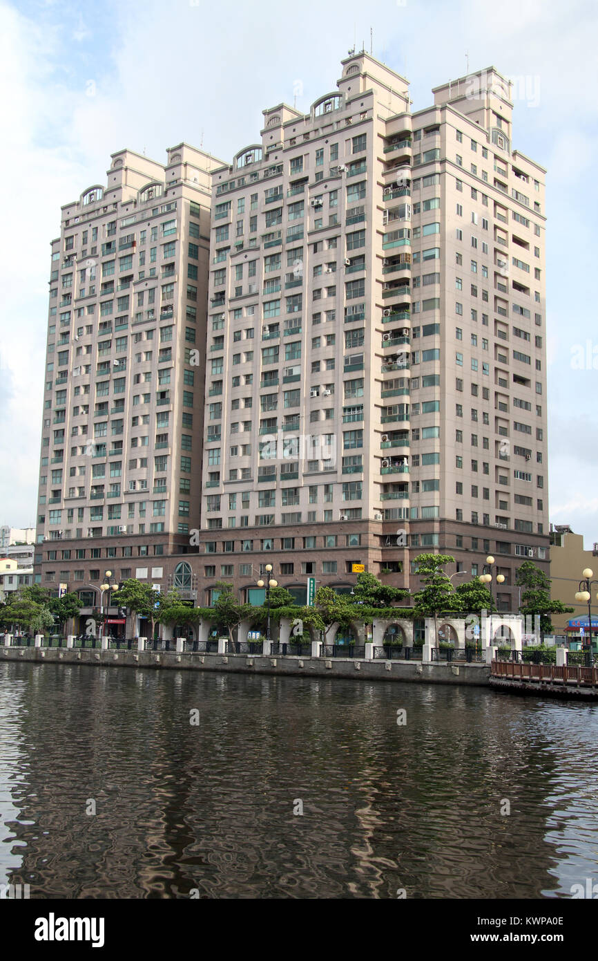 Apartment block on the bank of Tainan canal, Taiwan Stock Photo - Alamy