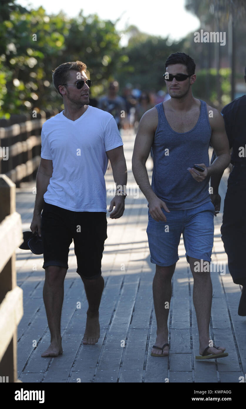 MIAMI BEACH, FL - DECEMBER 31: Lance Bass hanging with his boy ...
