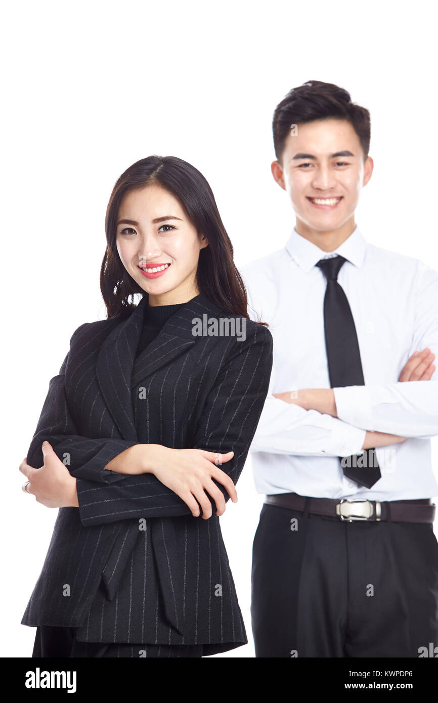 studio portrait of two young asian corporate executive, businessman and ...
