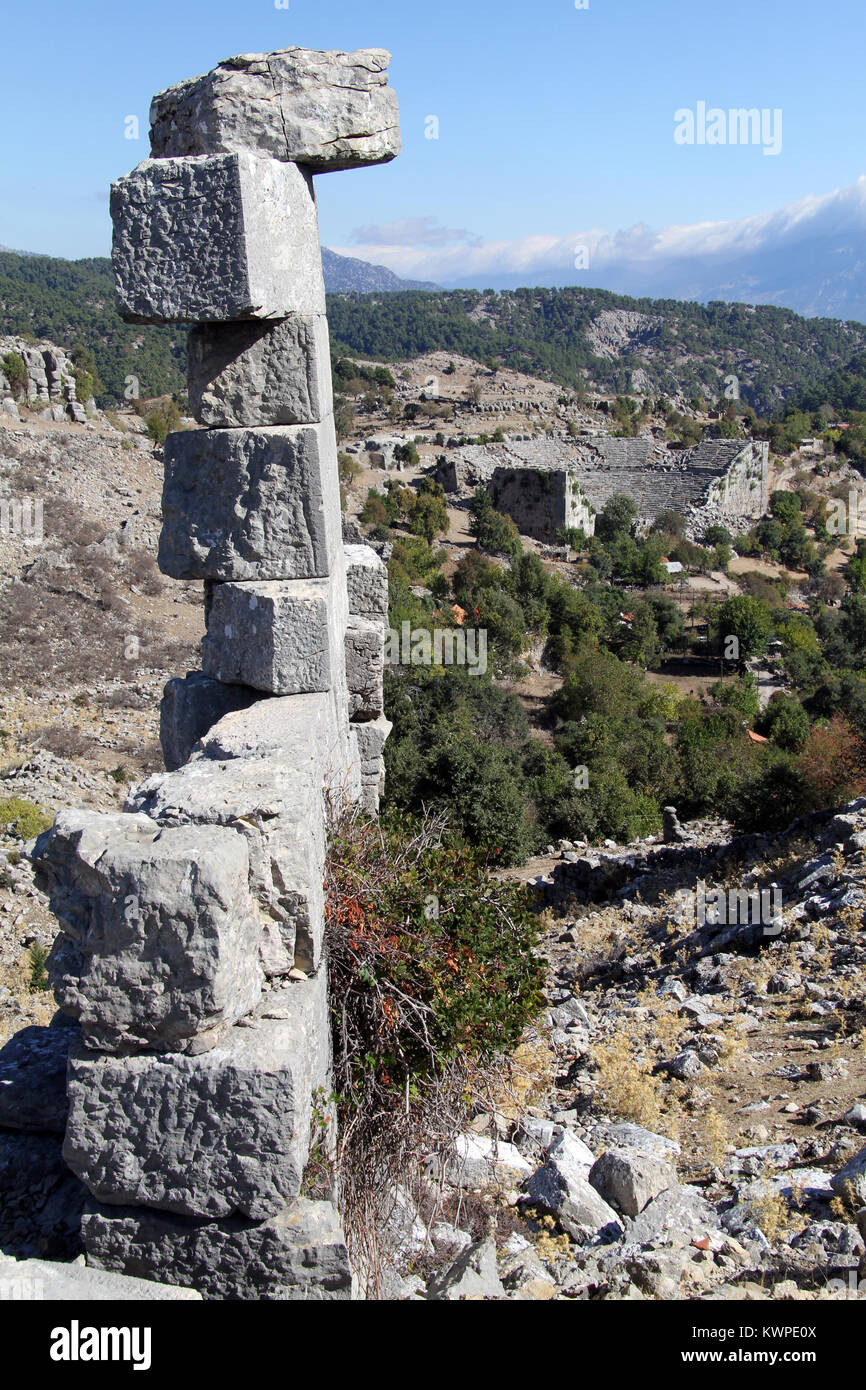 Column and ruins of ancient theater in Selge, Turkey Stock Photo - Alamy