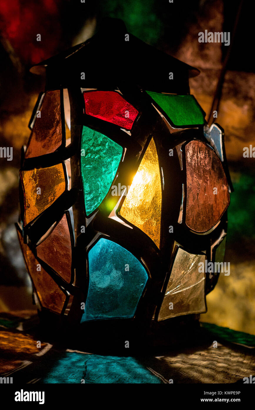 colourful lantern makes bright light, mosaic light pattern, colourful ...
