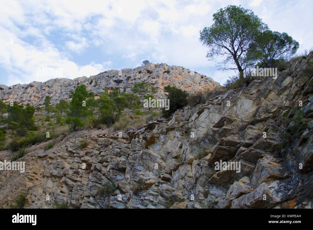 Looking up Charco Azul gauge as the road winds up the mountain towards ...