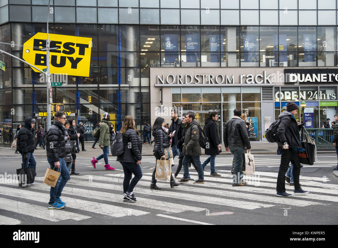 Large chain stores line 14th Street near Broadway at Union Square in ...