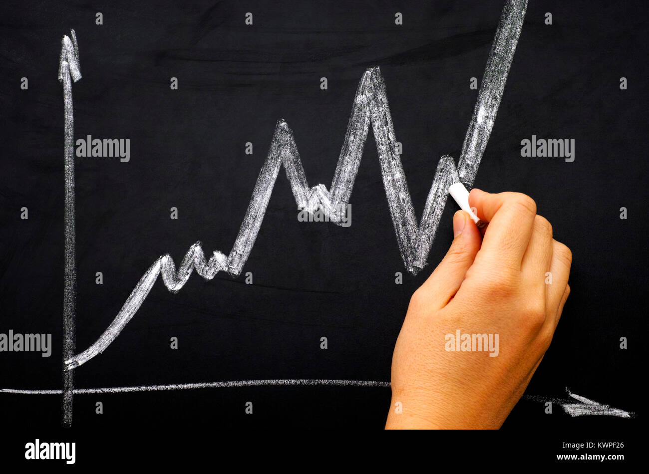 Woman hand with chalk drawing graph on chalk board Stock Photo - Alamy