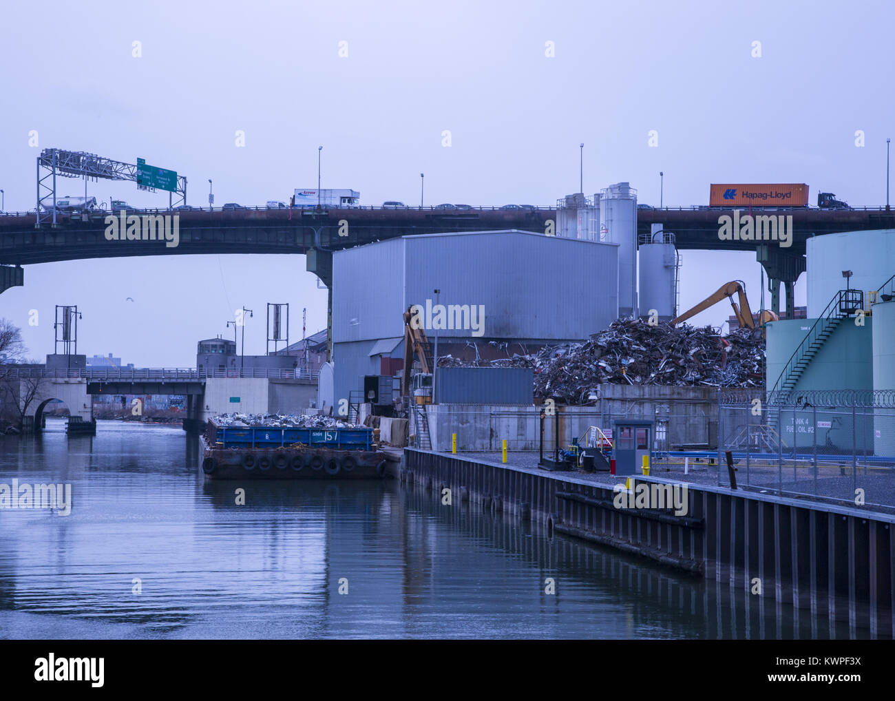 Gowanus Canal with the elevated Gowanus Expressway in the background in ...