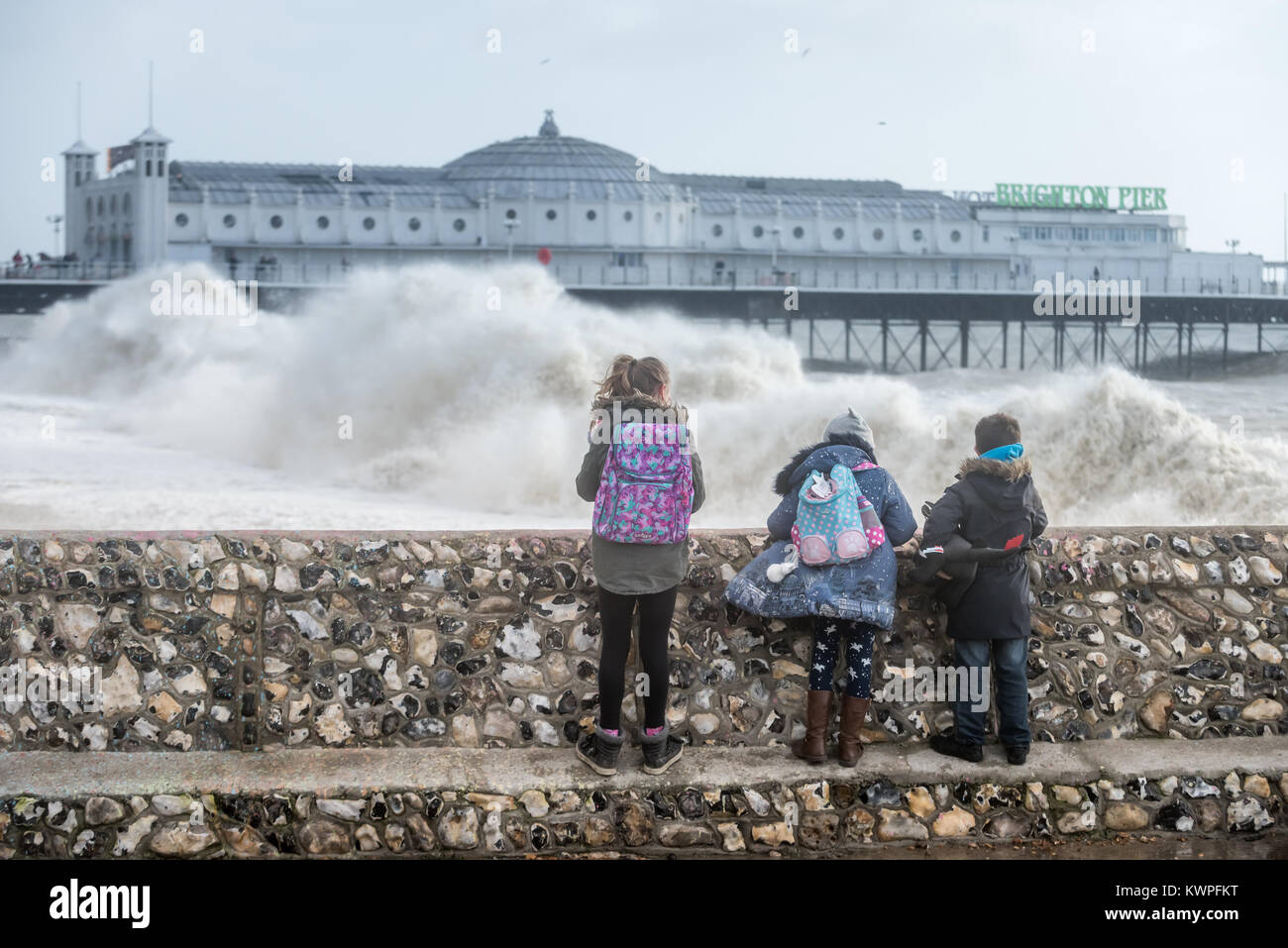 Storm Eleanor battering the seafront in Brighton at high tide today ...