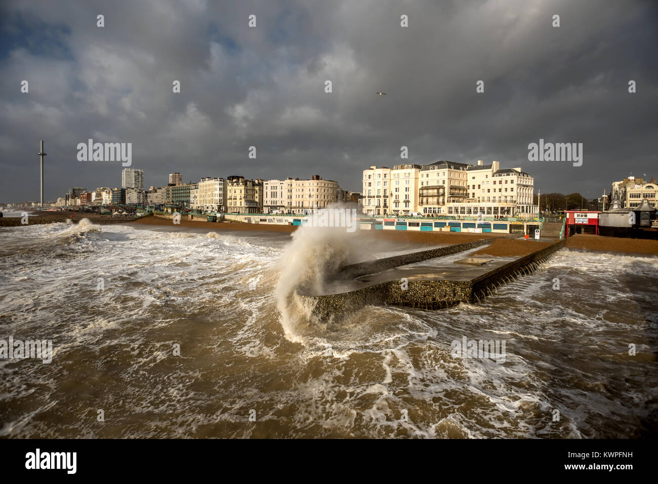 Storm Eleanor battering the seafront in Brighton at high tide today ...