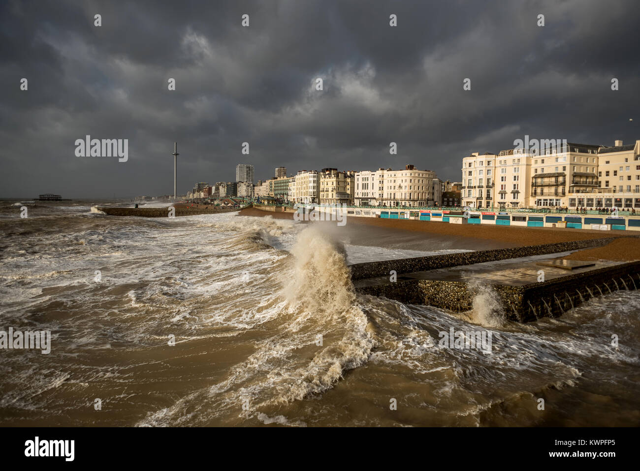 Storm Eleanor battering the seafront in Brighton at high tide today ...