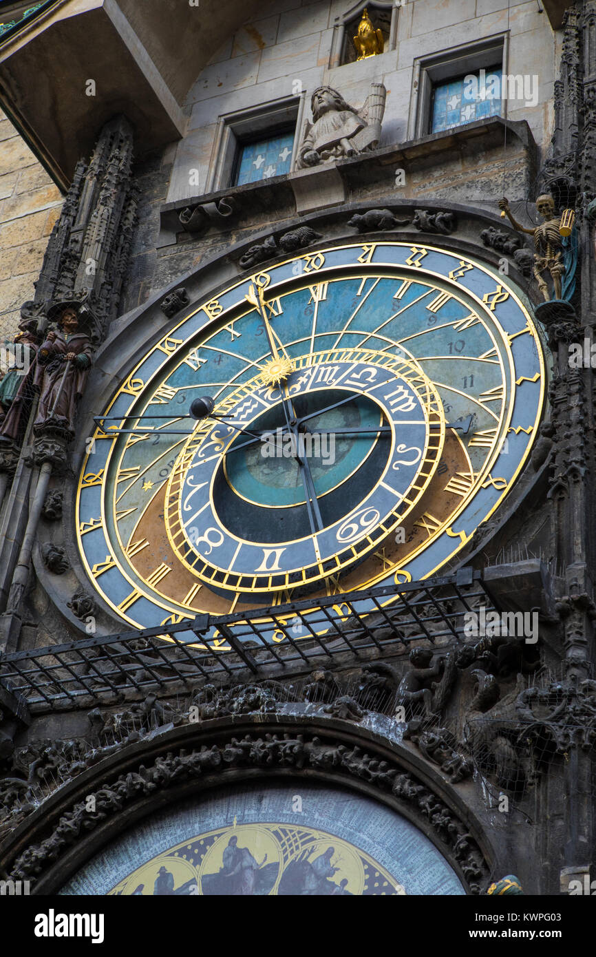 A view of the historic Prague Astronomical Clock in the city of Prague ...