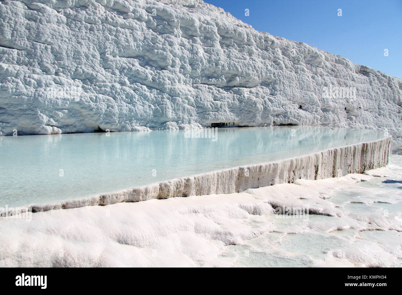 Pool with water and travertine formations in Pamukkale, Turkey Stock ...