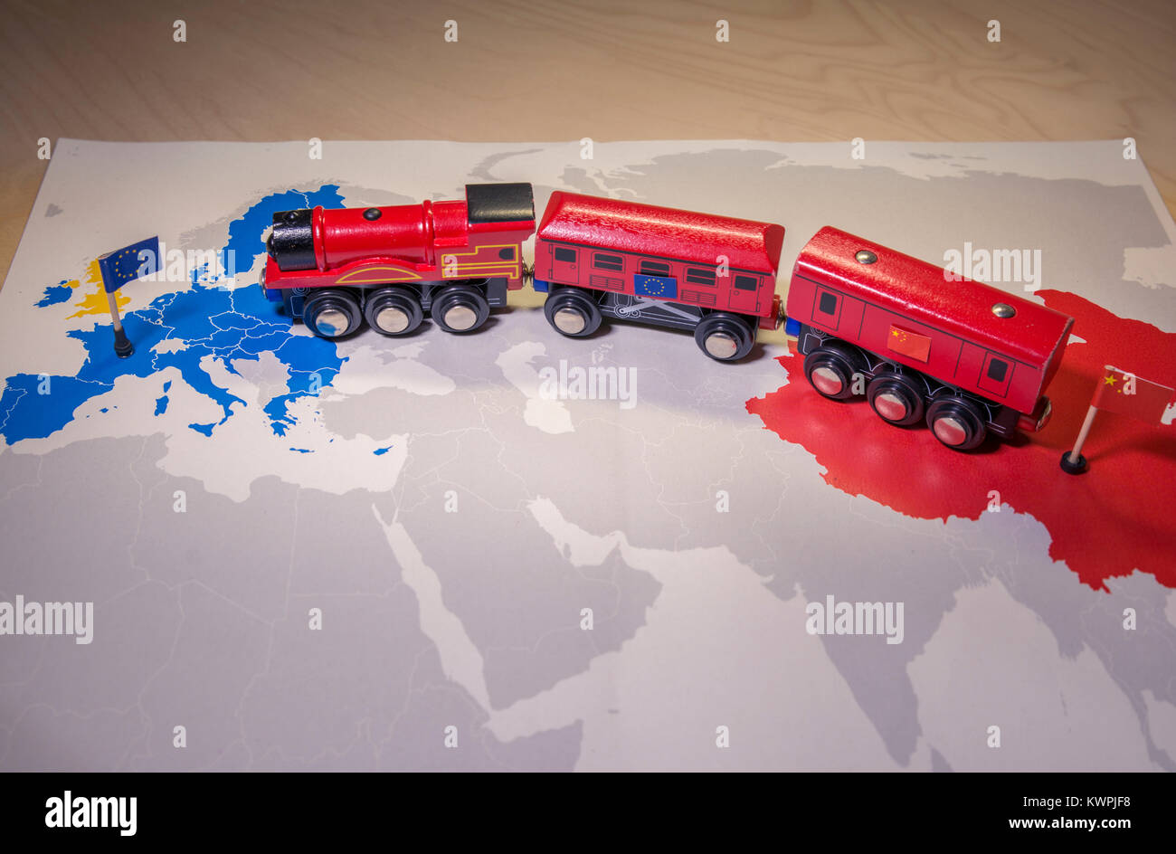 Toy train connecting Europa and China. Yidaiyilu project Stock Photo ...