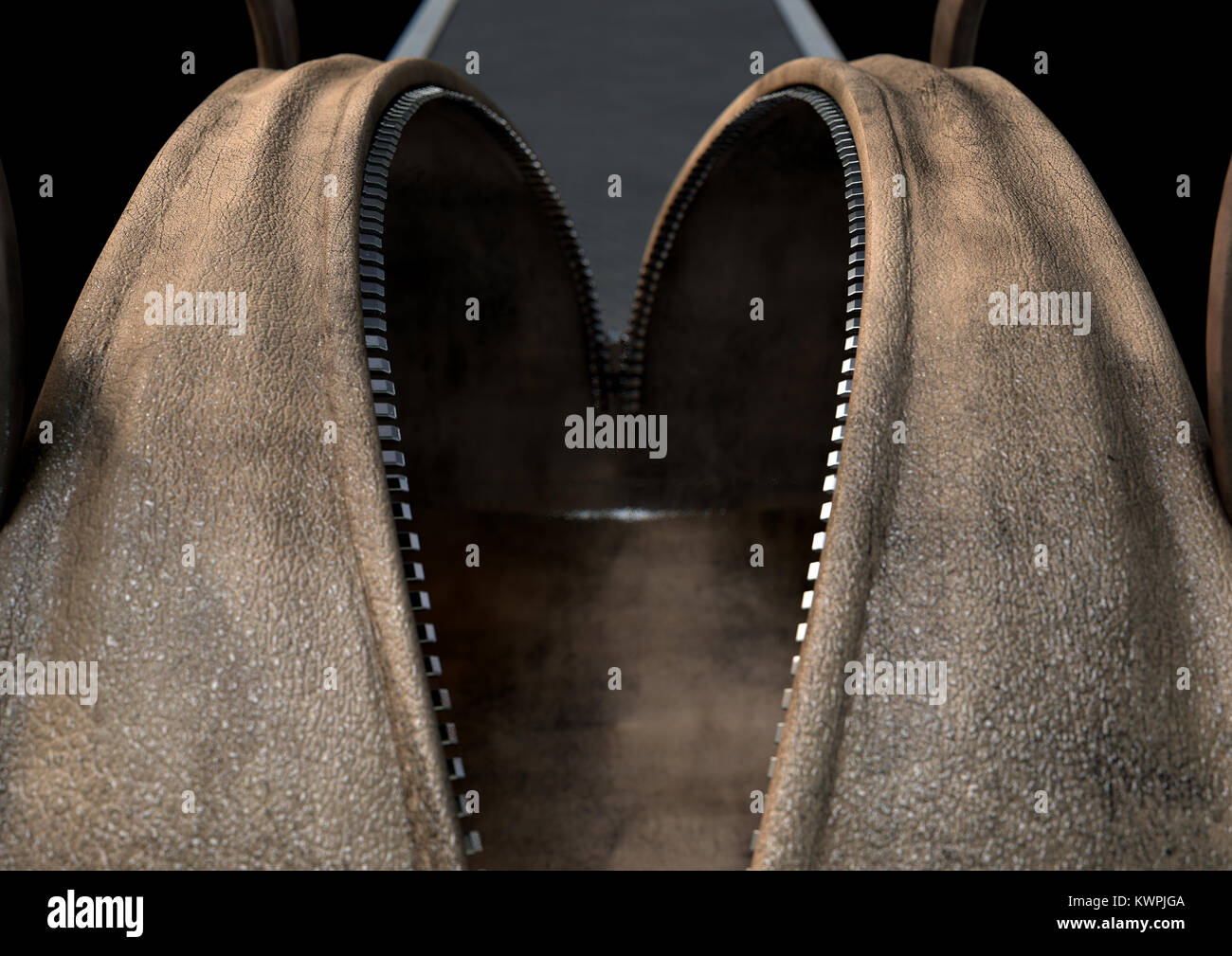 An empty open brown leather duffel bag with a zipper - 3D render Stock ...