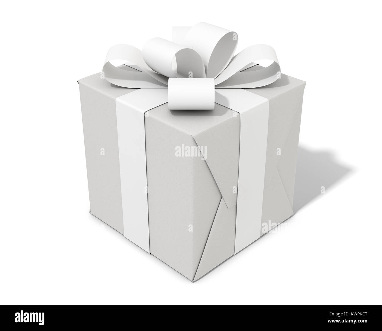 A cube shaped gift wrapped in white wrapping paper and bound with a ...