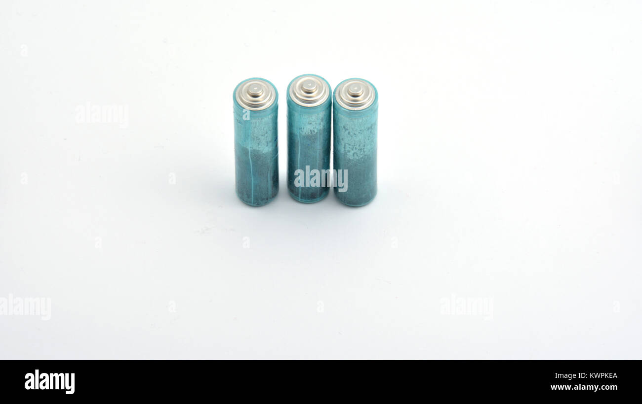 Three AAA batteries isolated on white background Stock Photo - Alamy