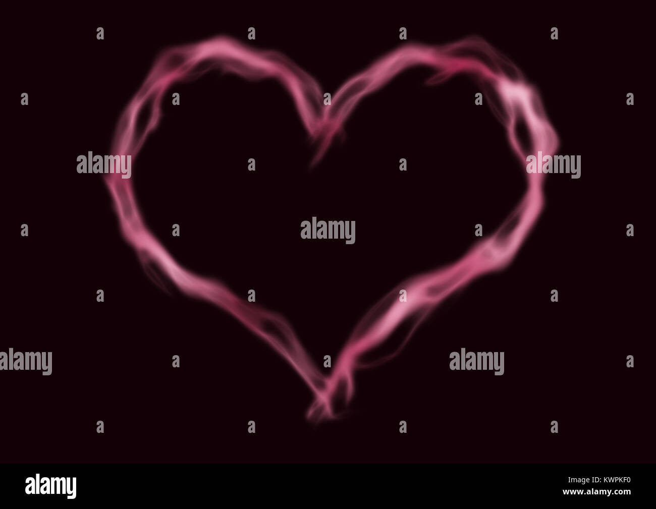 A concept showing a red smoke vapor forming a heart shape on a black ...
