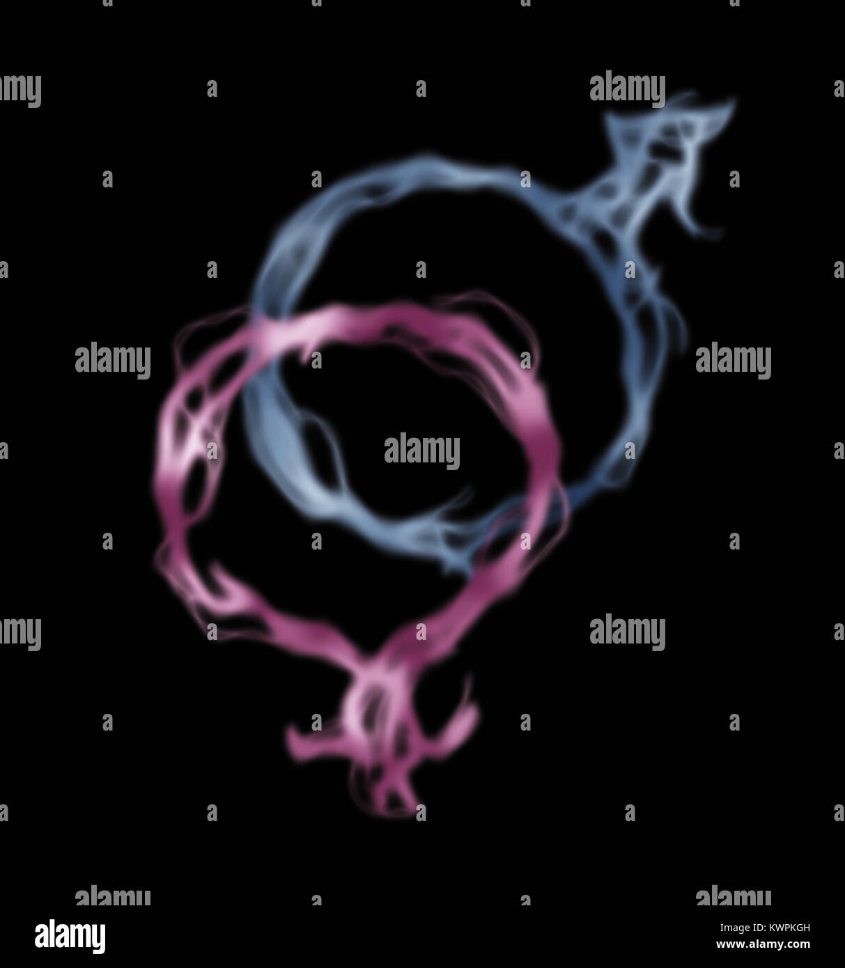 A red smoke vapor forming a female symbol and blue vapor forming a male ...