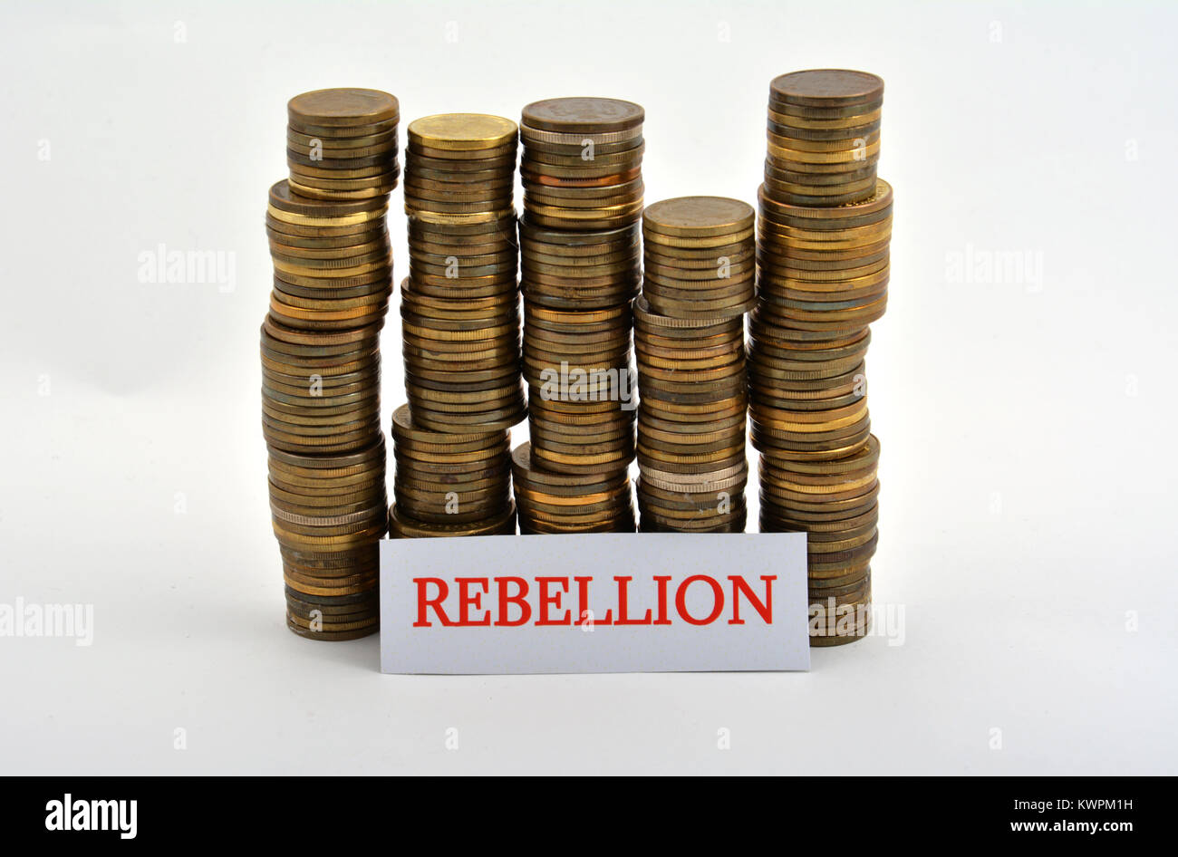 Word rebellion with coins isolated on white background Stock Photo - Alamy