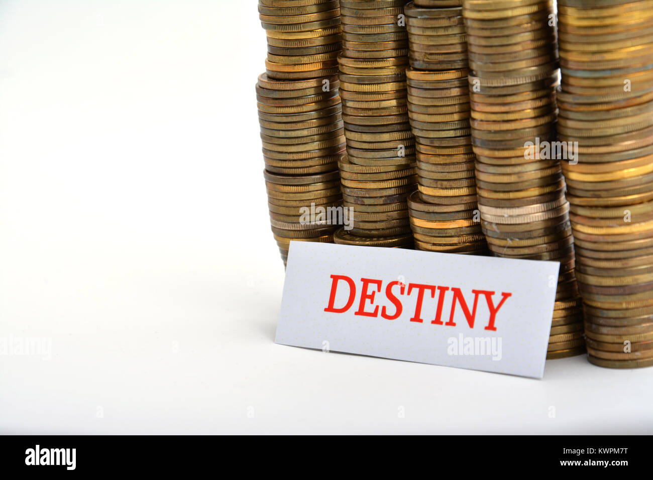 Word destiny with coins isolated on white background Stock Photo - Alamy