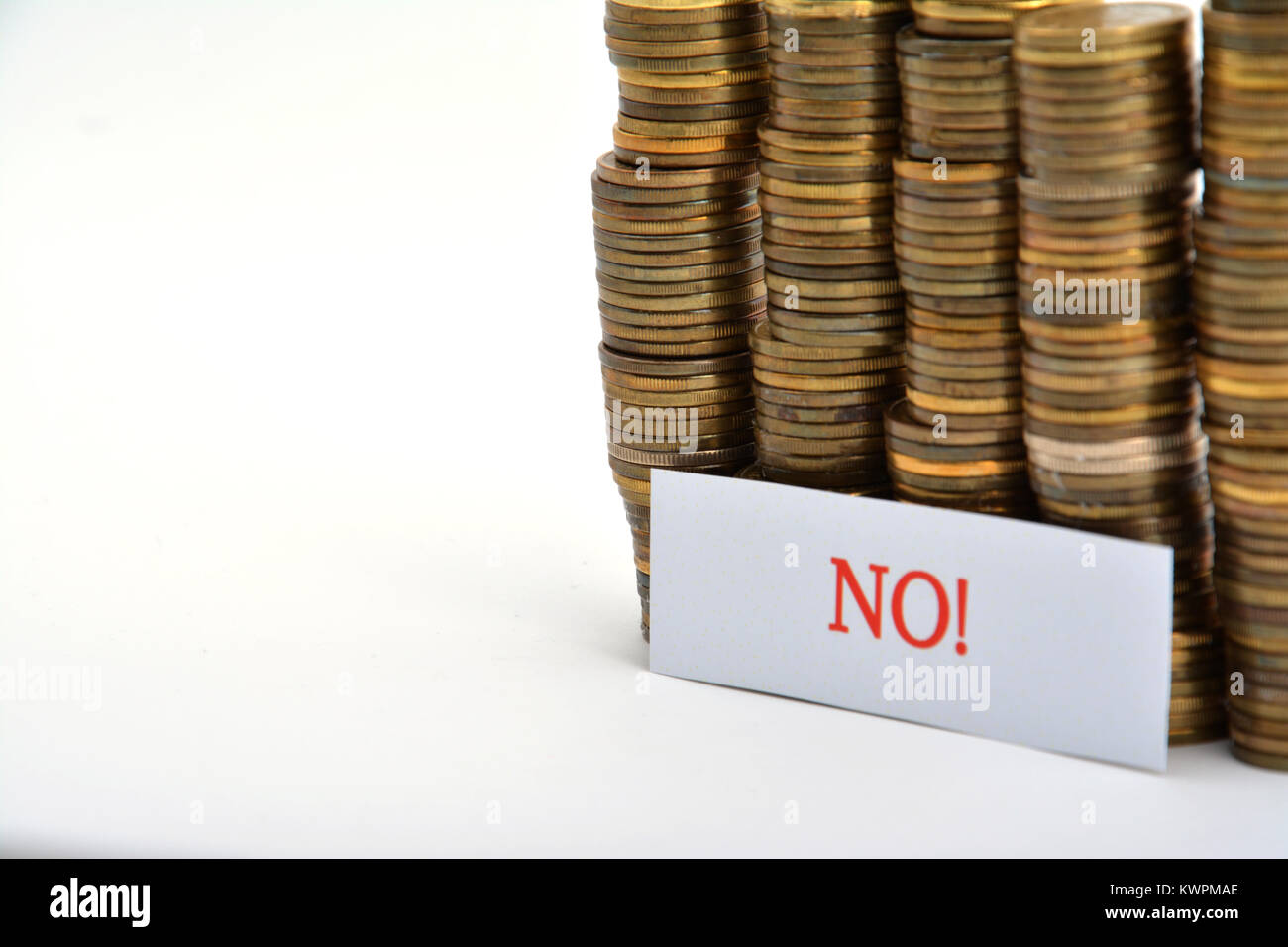 Word no with coins isolated on white background Stock Photo - Alamy