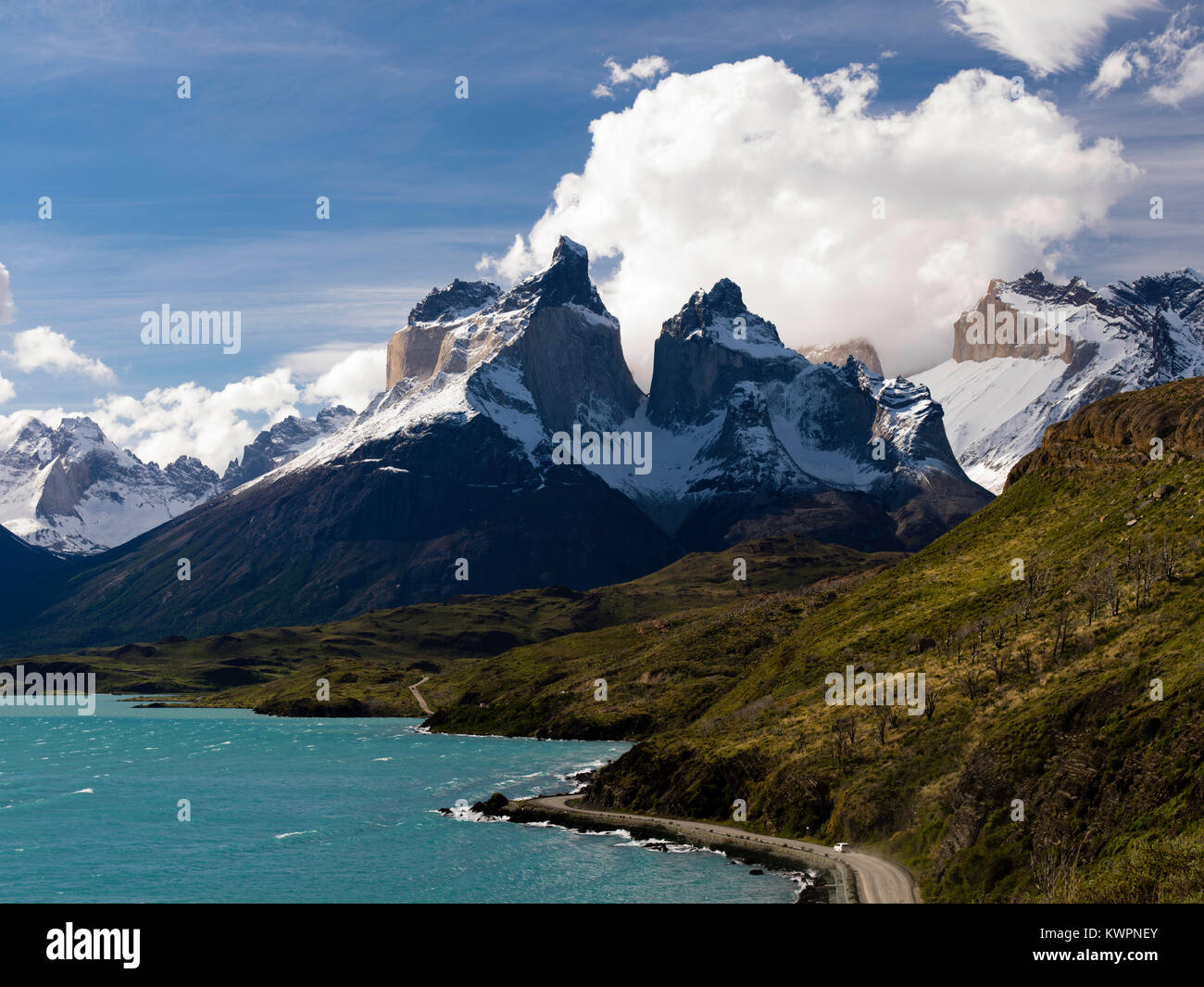 View of Lago Pehoe and Torres del Paine National Park, Chile Stock ...