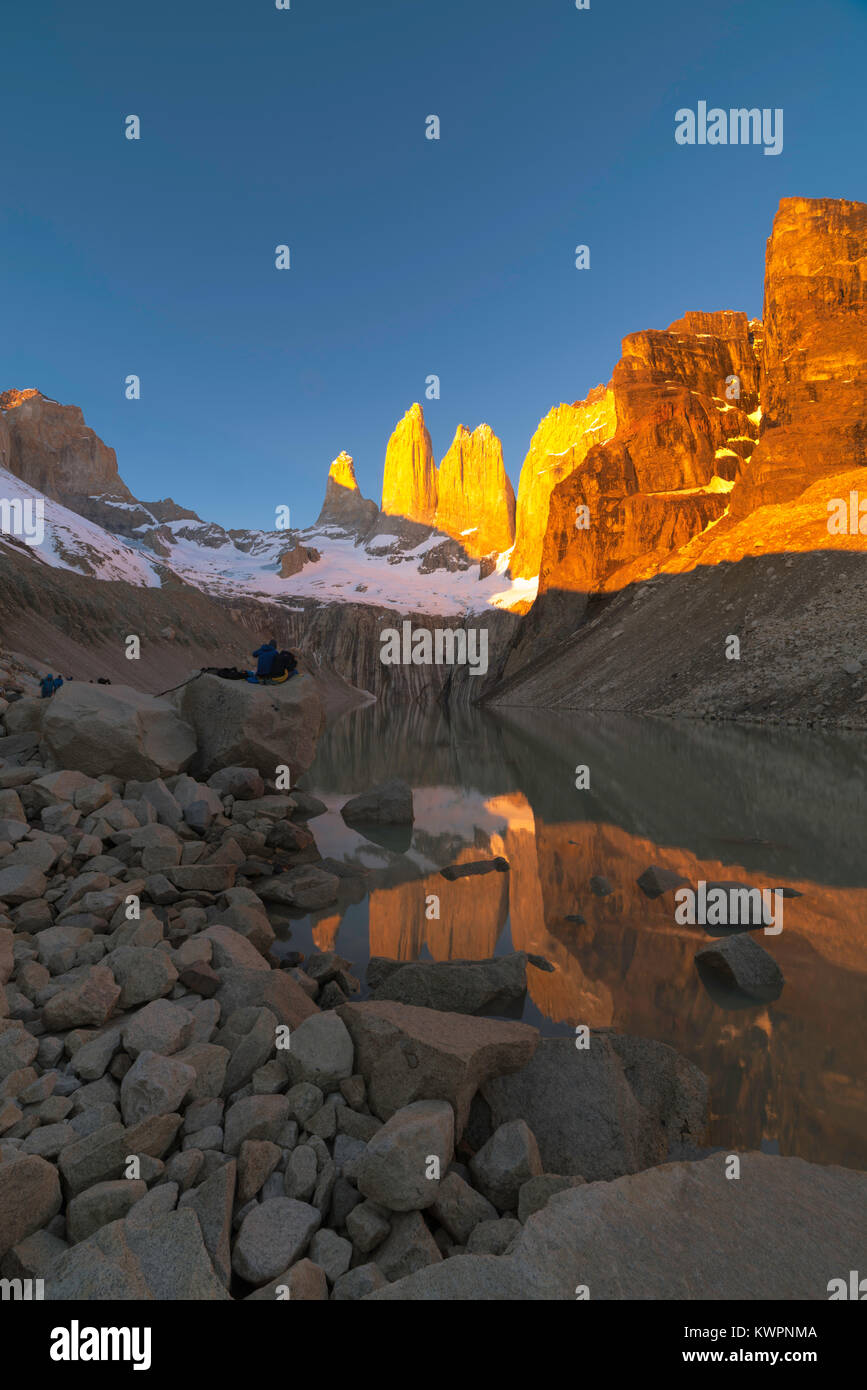 Sunrise view of the Bases del Torres at Torres del Paine National Park ...