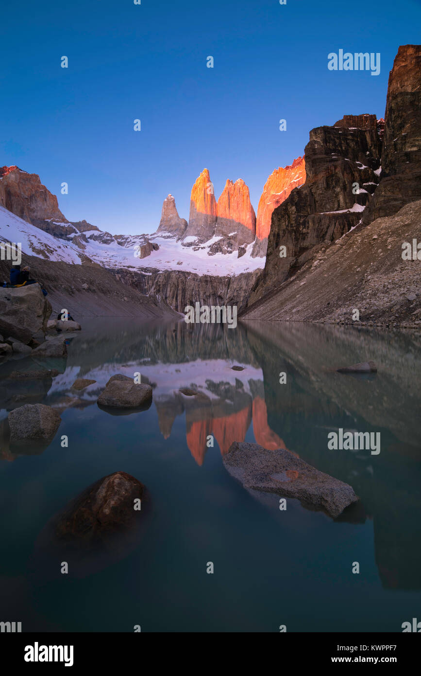 Sunrise view of the Bases del Torres at Torres del Paine National Park ...