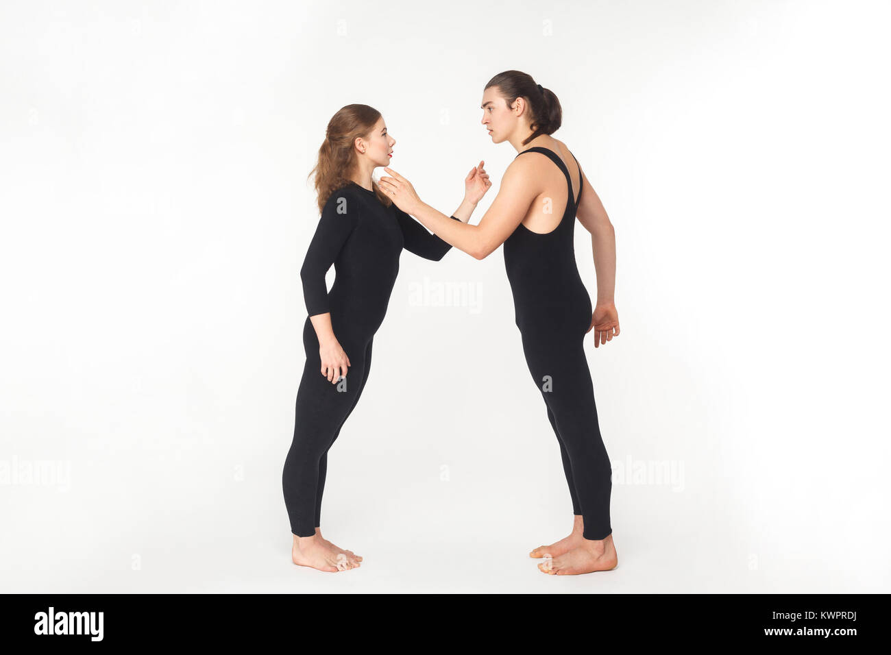 Love, sensual. Couple touching hands each other and looking eyes ...