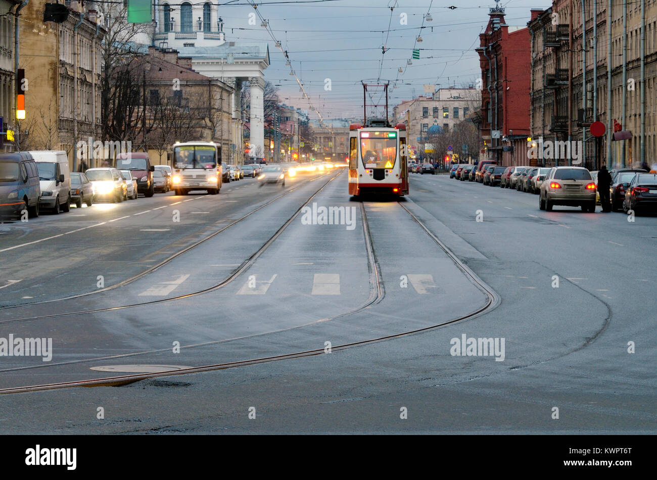 Rails on city road was designed for traffic tram transportation Stock ...
