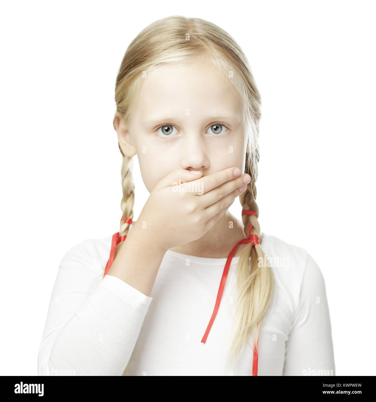 Silence concept silent child on white - no questions asked Stock Photo ...