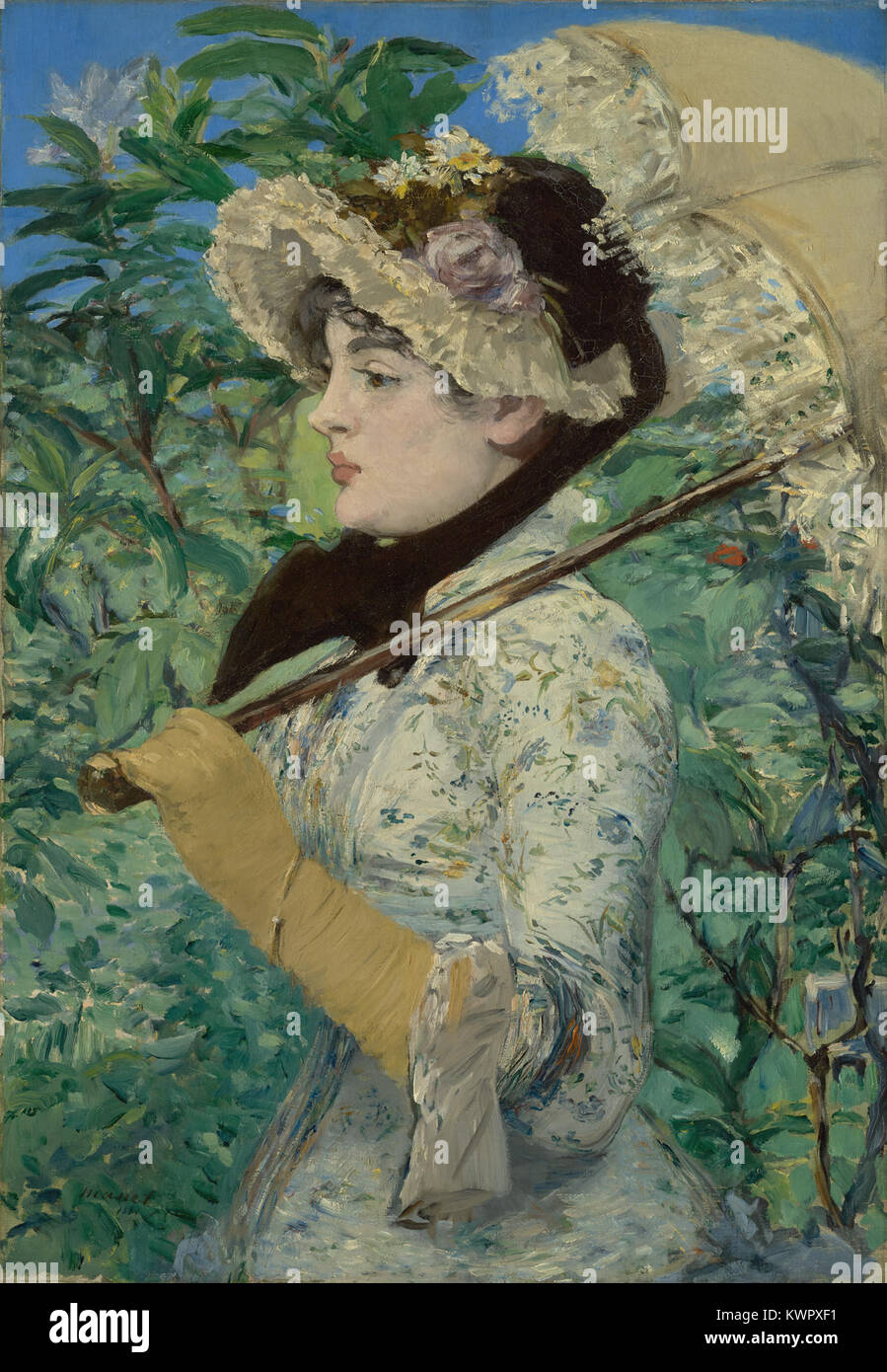 'Jeanne (Spring)' by Édouard Manet, painted in 1881, depicts a portrait ...