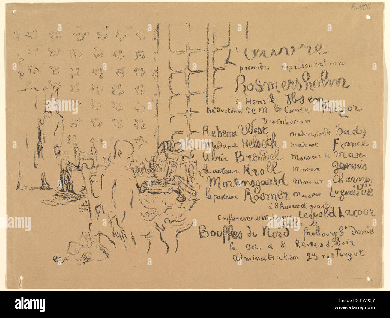 A theater program for Henrik Ibsen’s play Rosmersholm, illustrated by ...