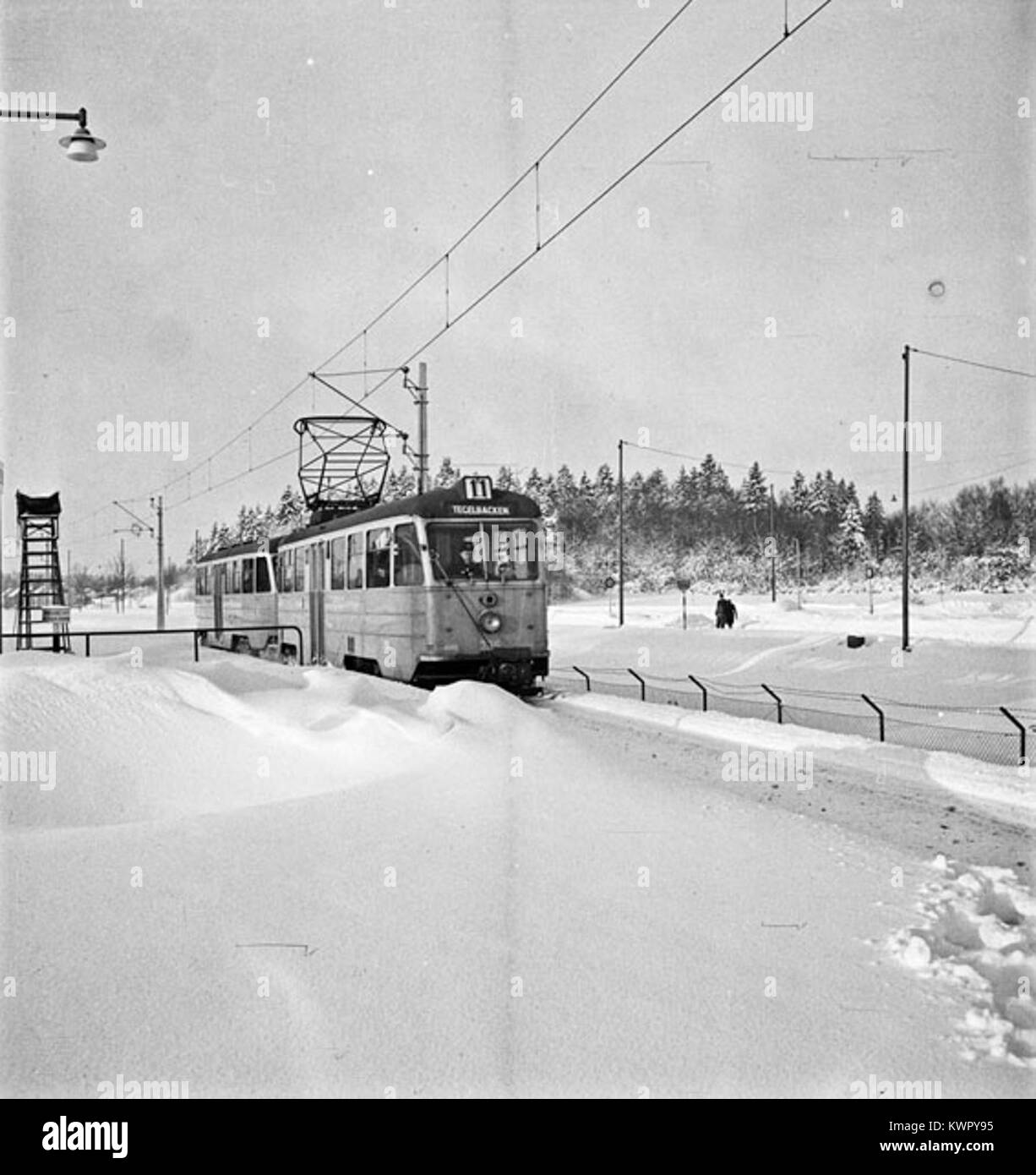 A photograph of the Nynäshamn railway line towards Tegelbacken in 2017 ...