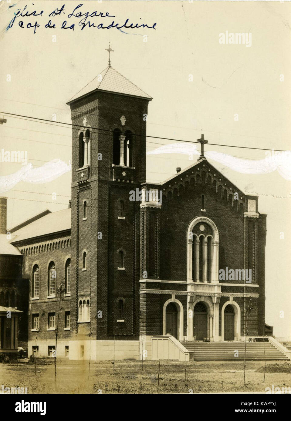 A historic image from BAnQ archives showing Église Saint-Lazare in Cap ...