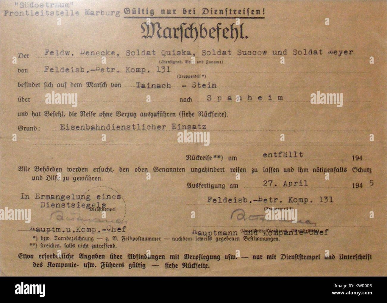 The *Marschbefehl 1945* (March Order 1945) is a historical document ...