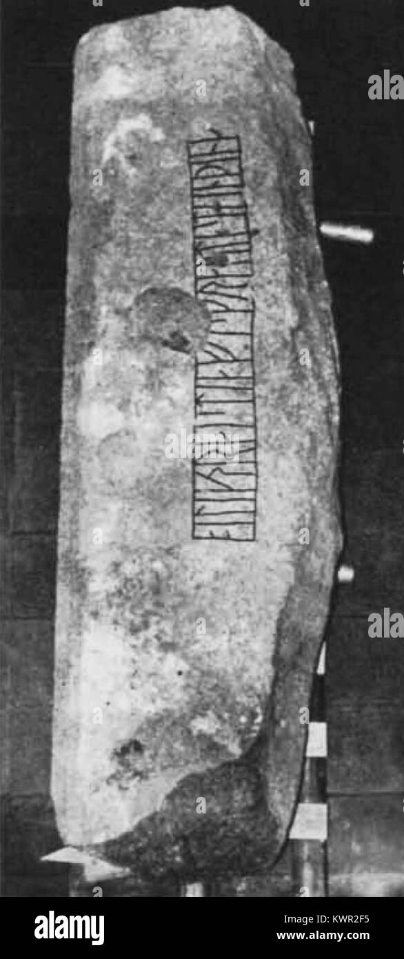 A stone artifact labeled DR EM85 377, likely a prehistoric or ...